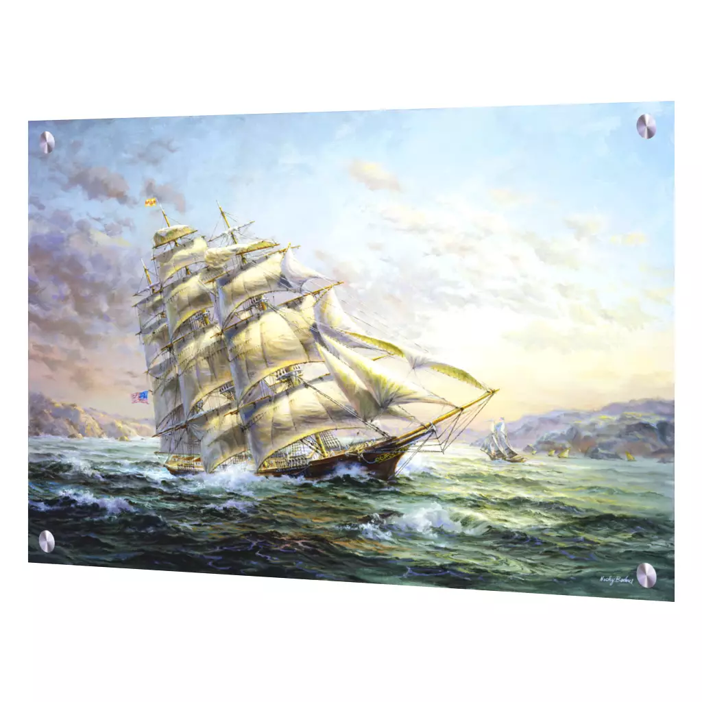Decorative tile with Ships-CLIPPER SHIP SURPRISE-Art Glass Backsplash