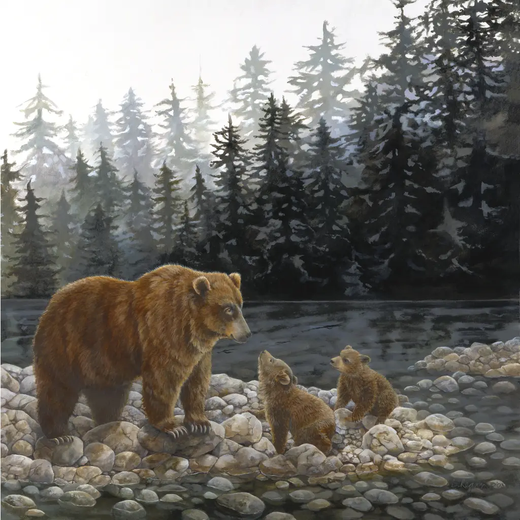 Decorative tiles with bears-Grizzlies Lesson by the Lake-Tile Mural