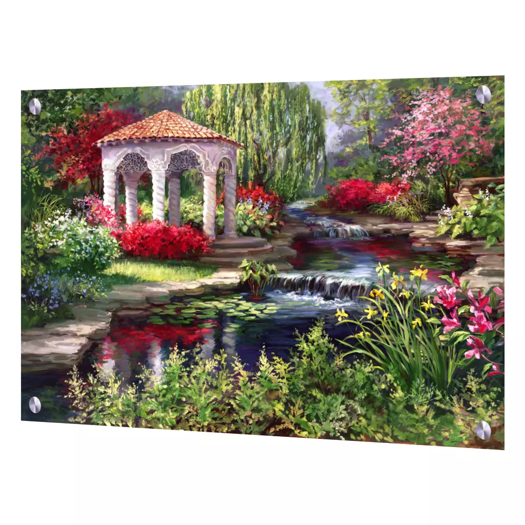 Garden scene tile art-Spanish Gazebo-Art Glass Backsplash