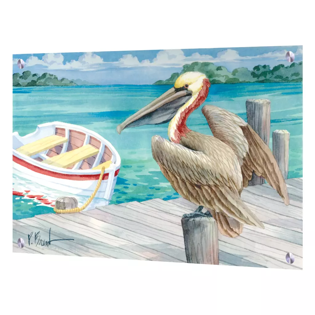 Decorative tile with waterfowl-Pelican Dory-Art Glass Backsplash