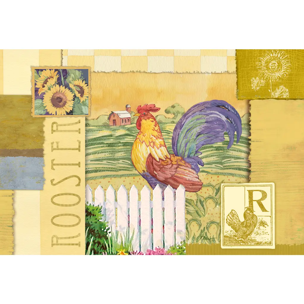 Decorative tile with Roosters-Rooster Collage-Tile Mural