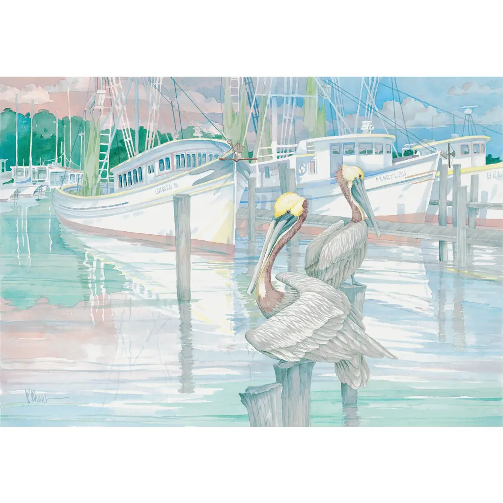 Decorative tile with Ships-Pelican Dock-Tile Mural