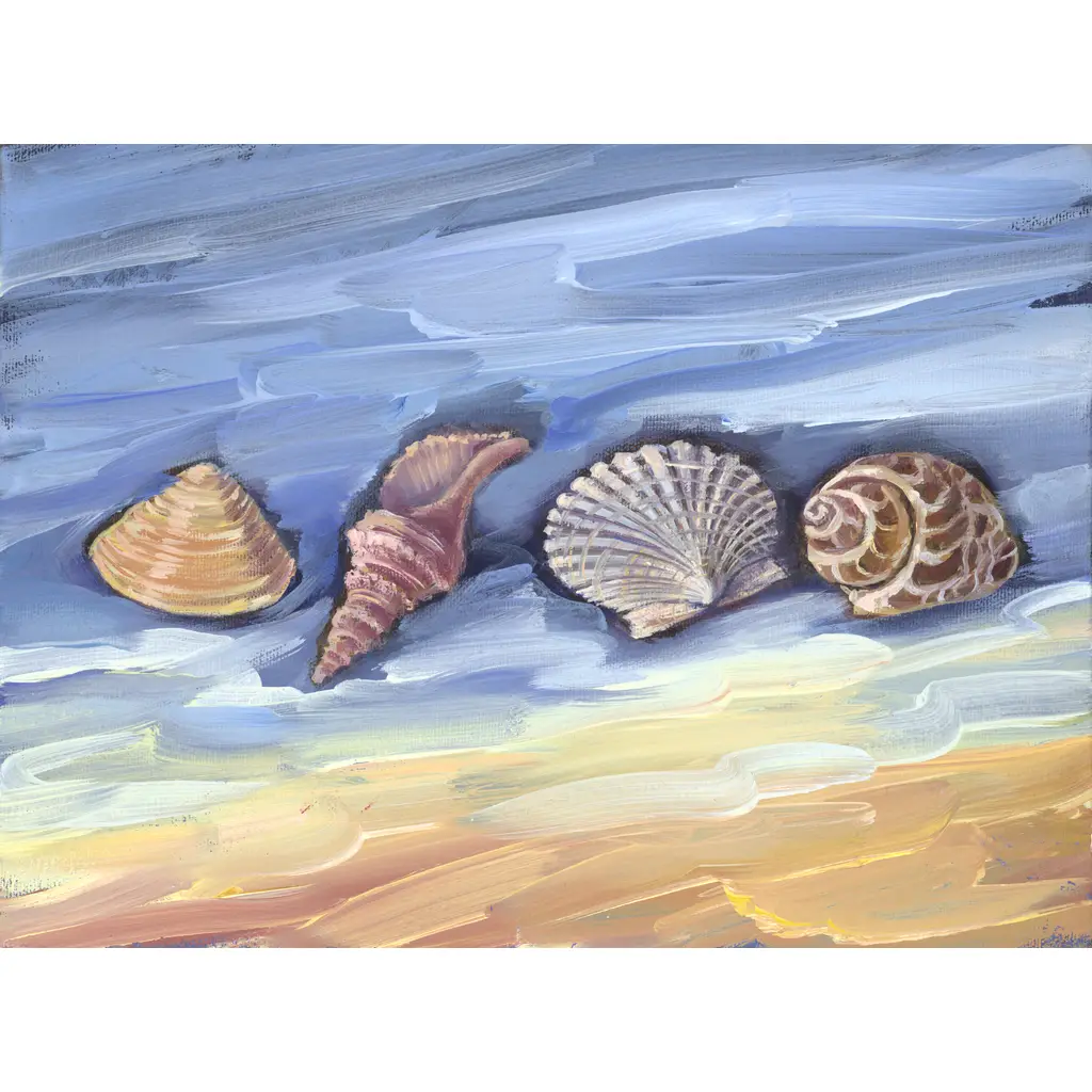 Decorative shells on tile - Four Shells - Tile Mural