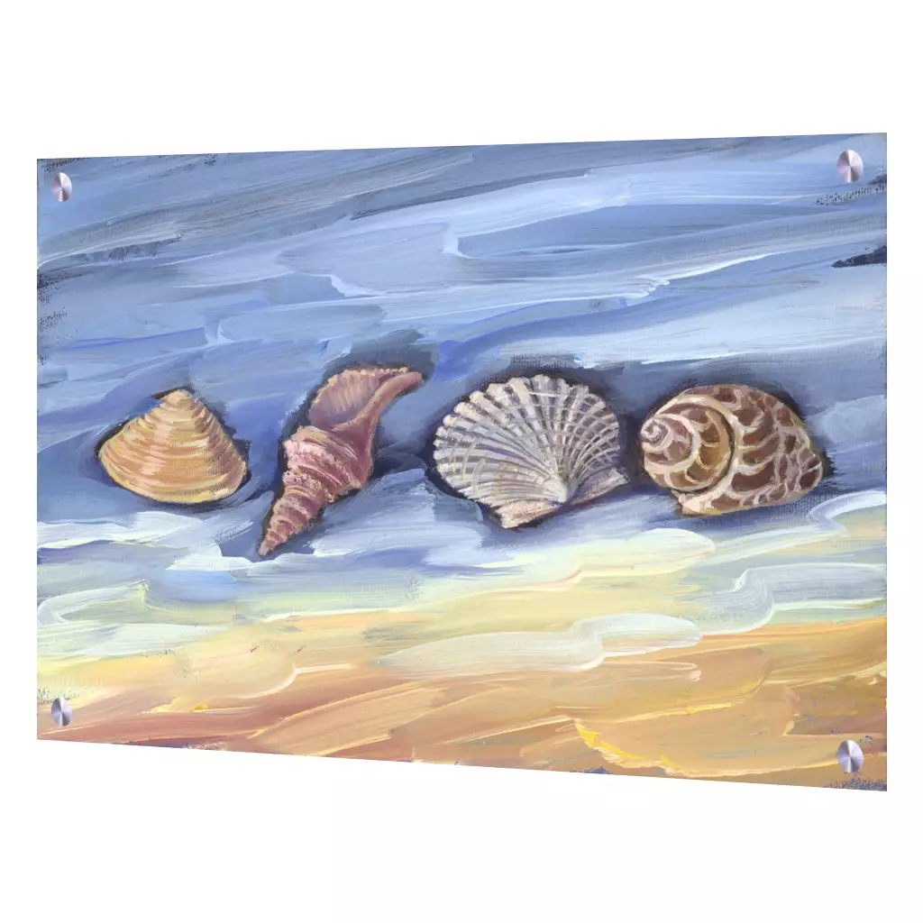 Decorative shells on glass tile-Four Shells-Art Glass Backsplash