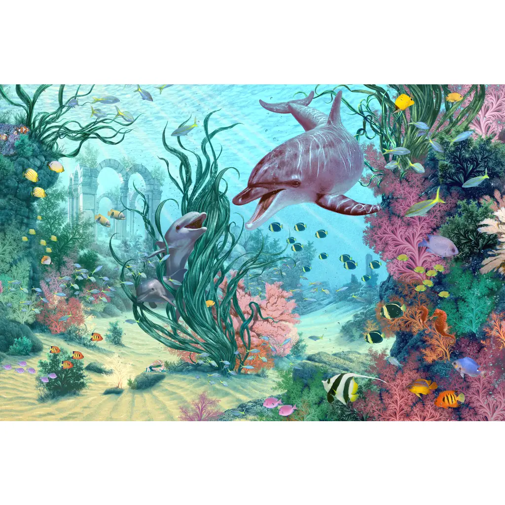 Dolphin and Whale art-Hide and seek Dolphins-Tile Mural