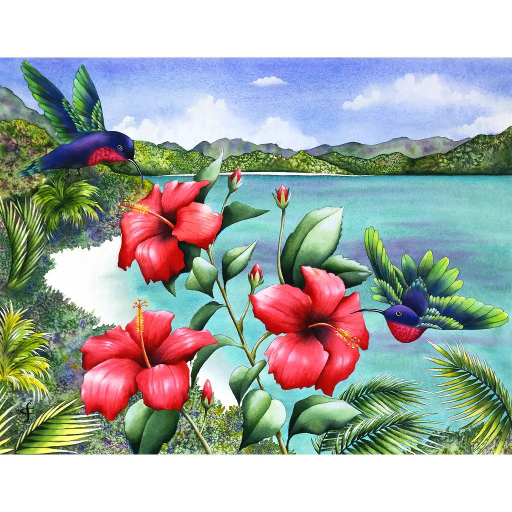 Hummingbird art for tiles-Hibiscus Hummers-Tile Mural