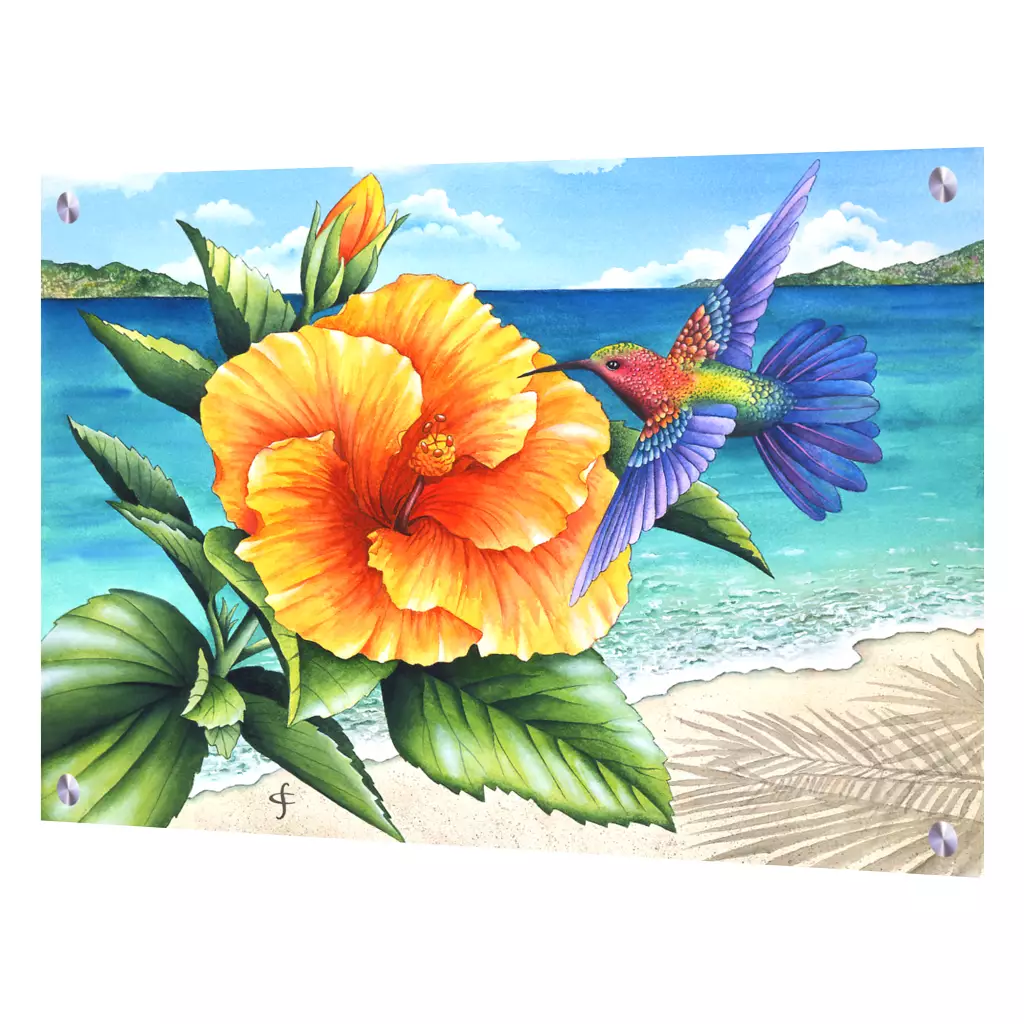 Hummingbird art for glass tiles-Beauty and Beach-Art Glass Backsplash