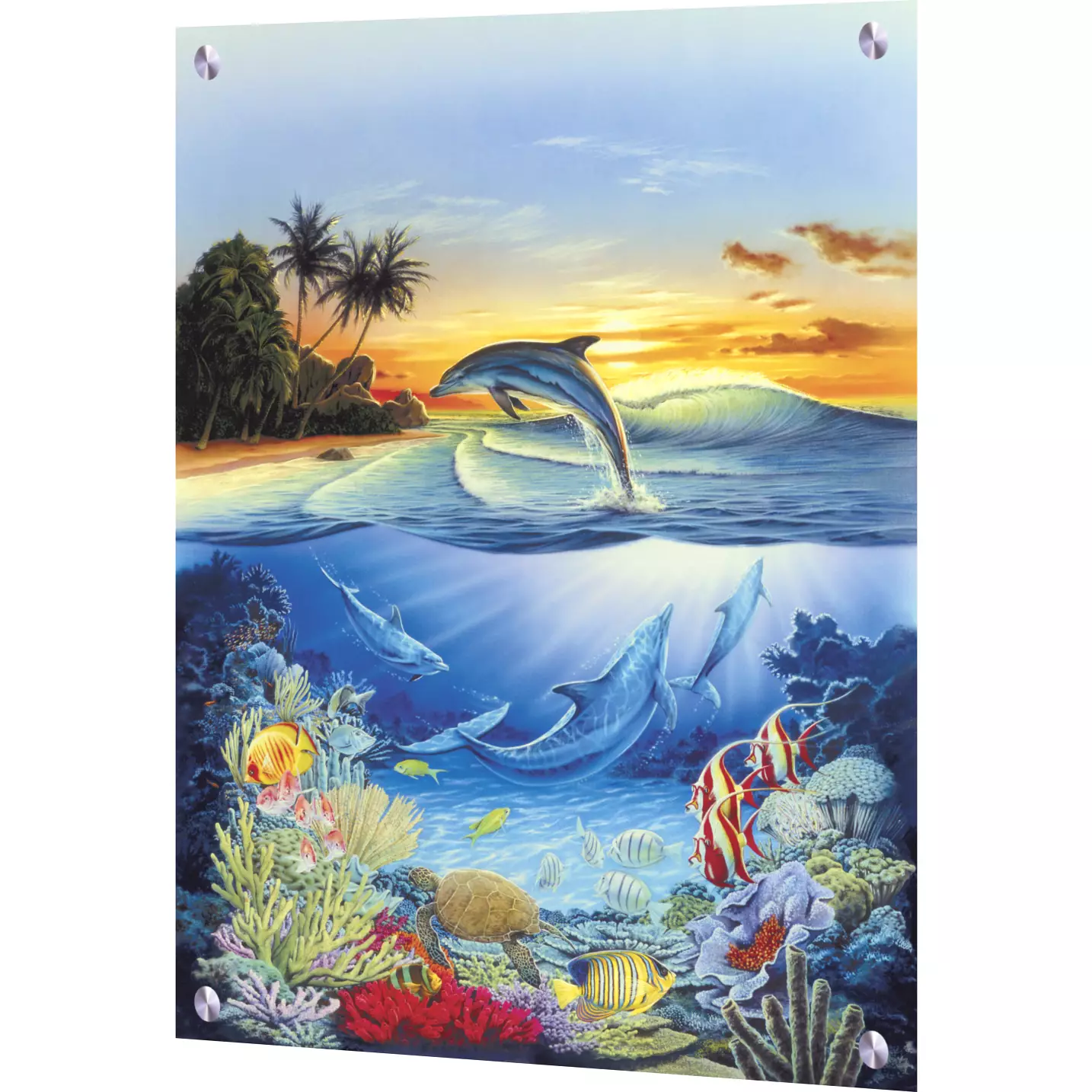 Dolphin and Whale art-Dolphin Lagoon-Art Glass Backsplash