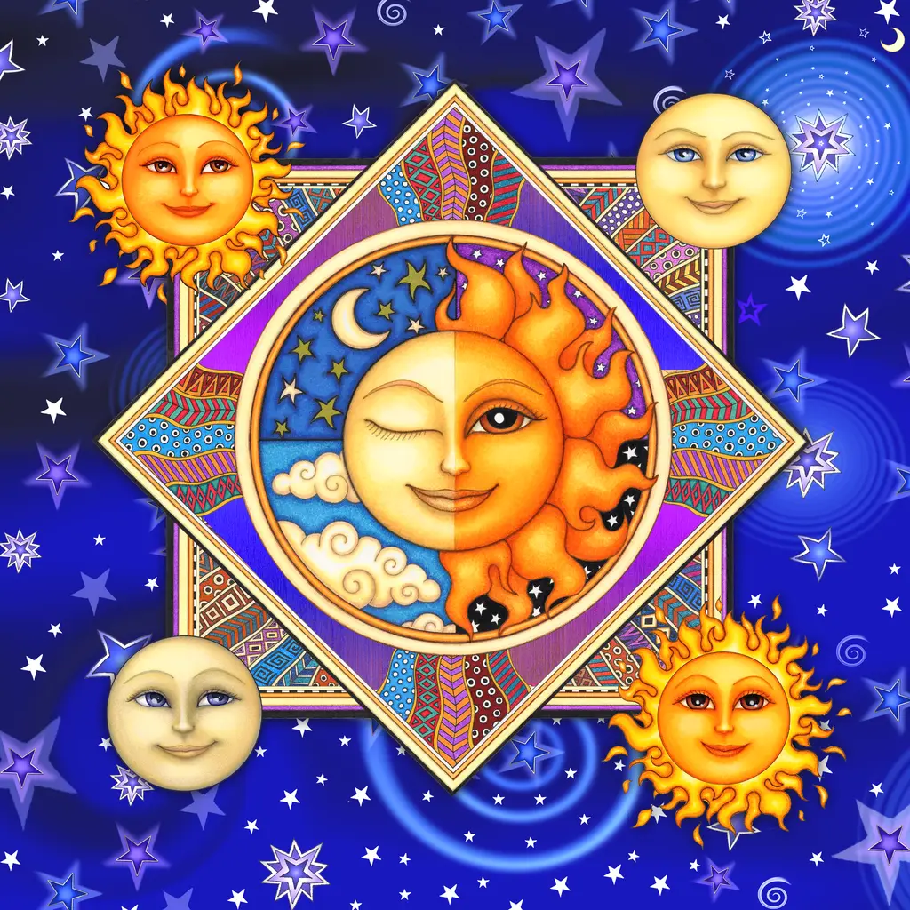 Celestial tiles-Sun and Moon-Celestial Faces of the Sky-Tile Mural
