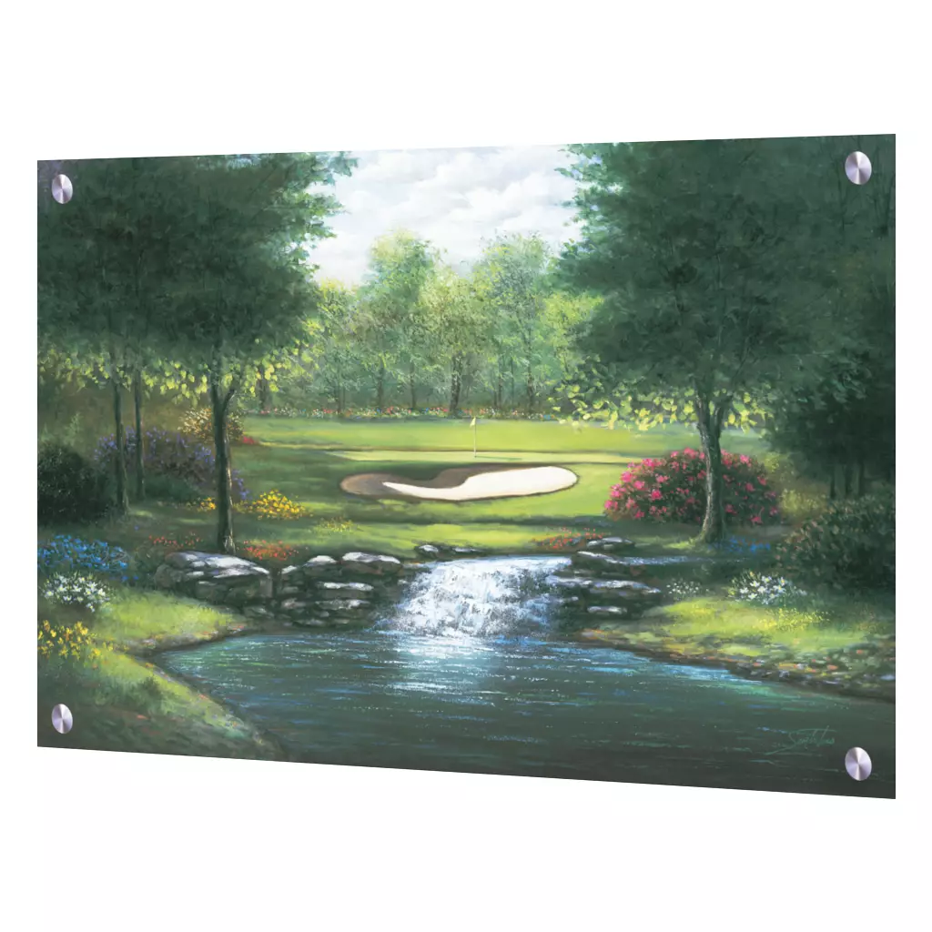 Decorative tile with sports-Waterfall at Par 3-Art Glass Backsplash