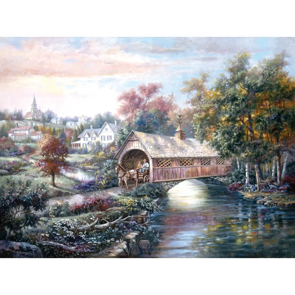 Woodland scene art on tile-Pheasant River Bridge-Tile Mural