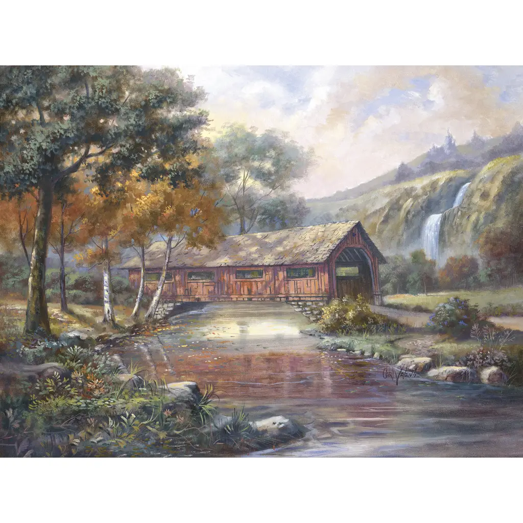 Woodland scene art on tile-Gold Leaf Bridge-Tile Mural