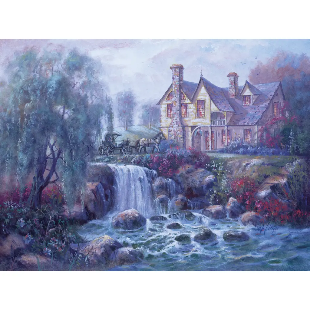 Woodland scene art on tile-Crestline Falls-Tile Mural
