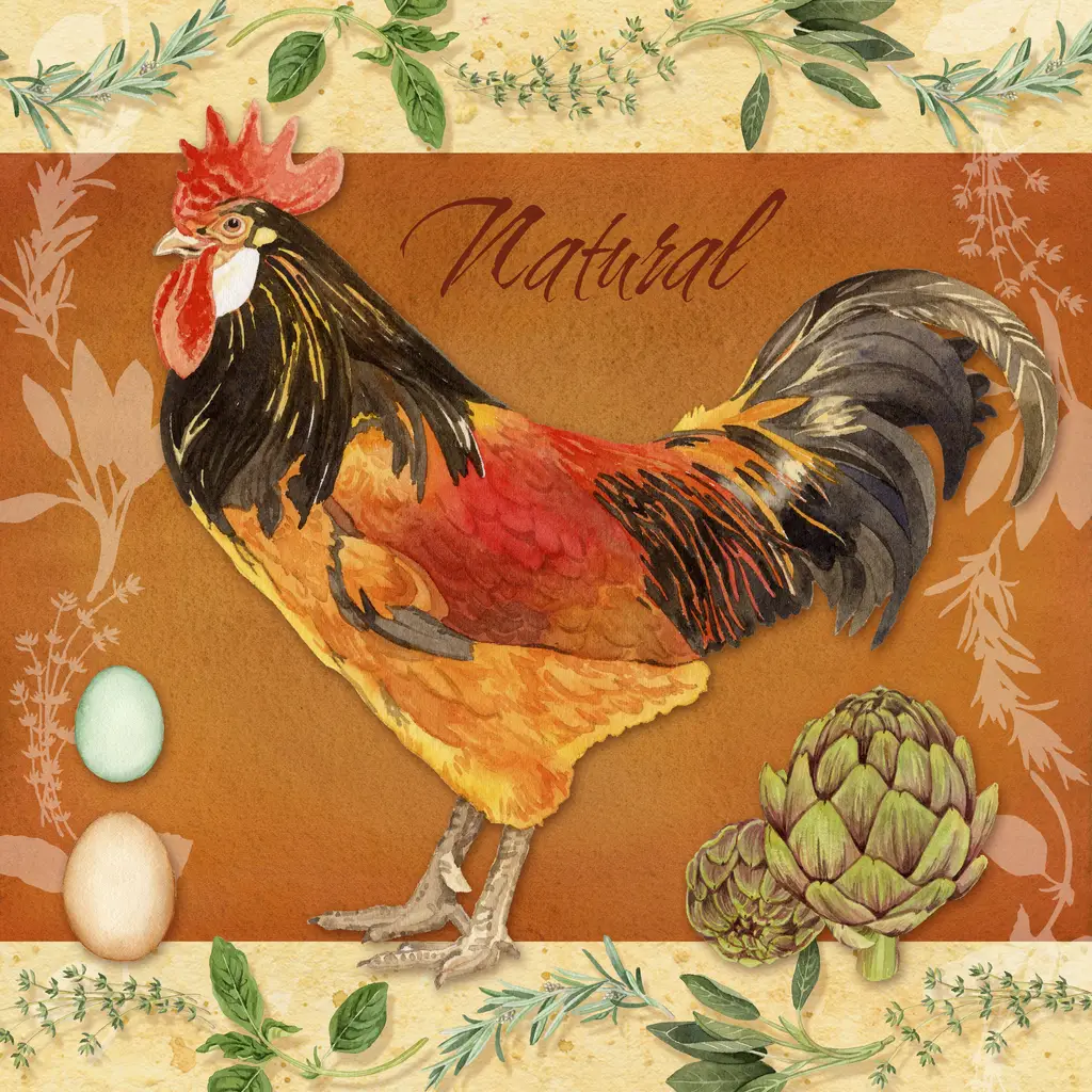 Decorative tile with Roosters-Rooster Natural-Tile Mural