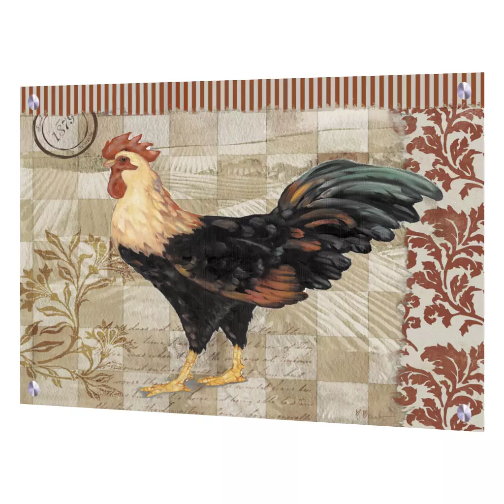 Decorative tile with Roosters-Bergerac Rooster V-Art Glass Backsplash
