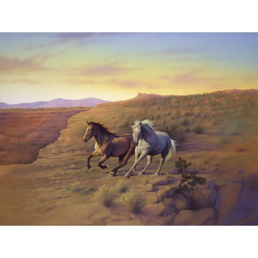 Decorative tile with horses-Western Skies-Tile Mural