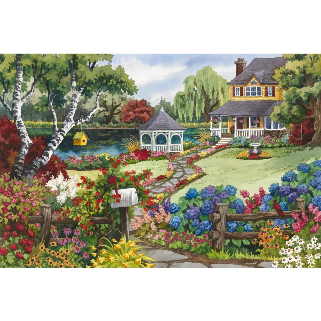 Garden scene tile art-Country Retreat-Tile Mural