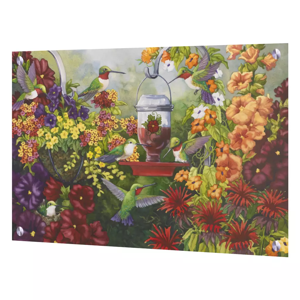 Backyard bird decorative tile-Hummingbird Holiday-Art Glass Backsplash