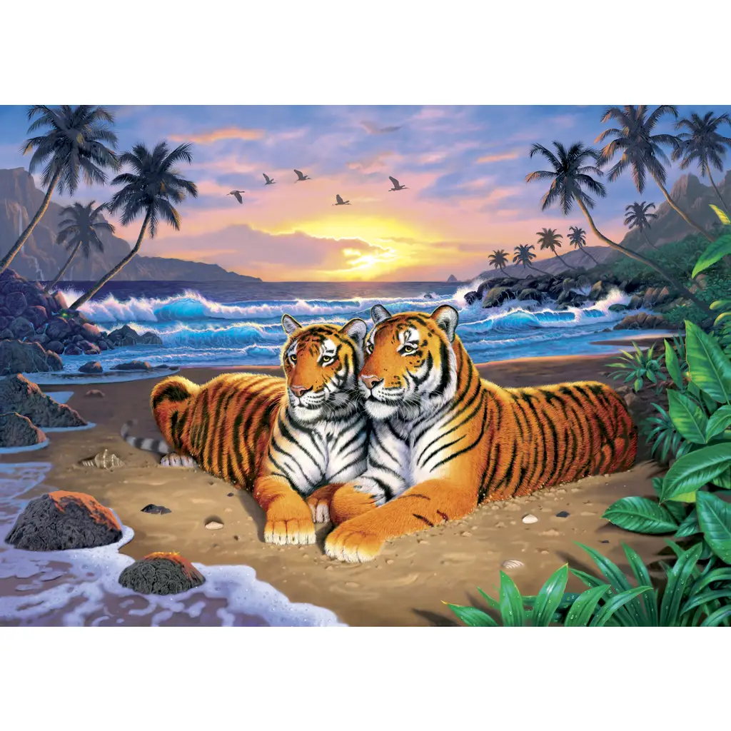 Decorative tiles with big cats-Beach Tigers-Tile Mural
