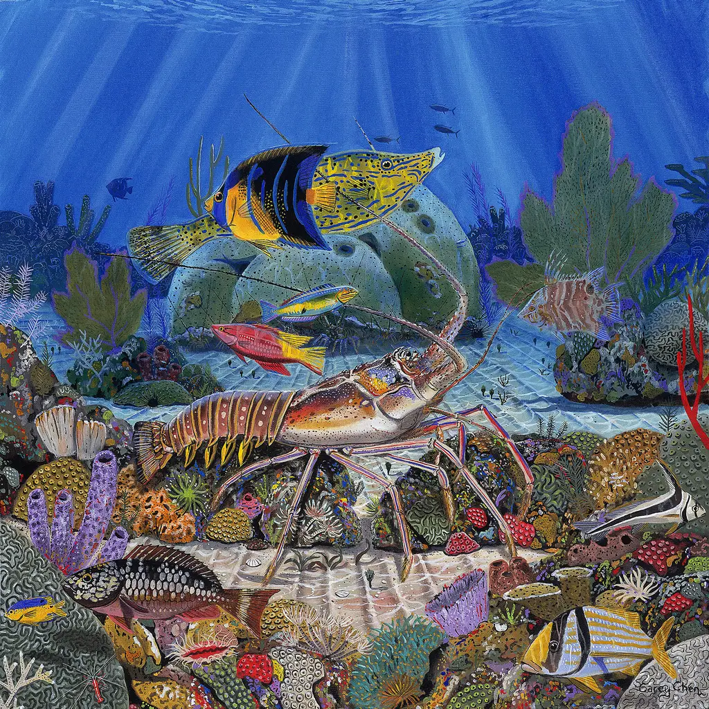 Saltwater fish art-Lobster Sanctuary-Tile Mural