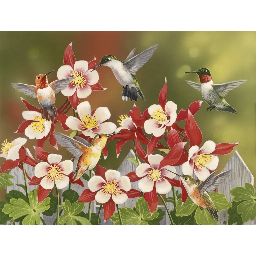 Hummingbird art for tiles-Hummingbird Feeding Frenzy-Tile Mural