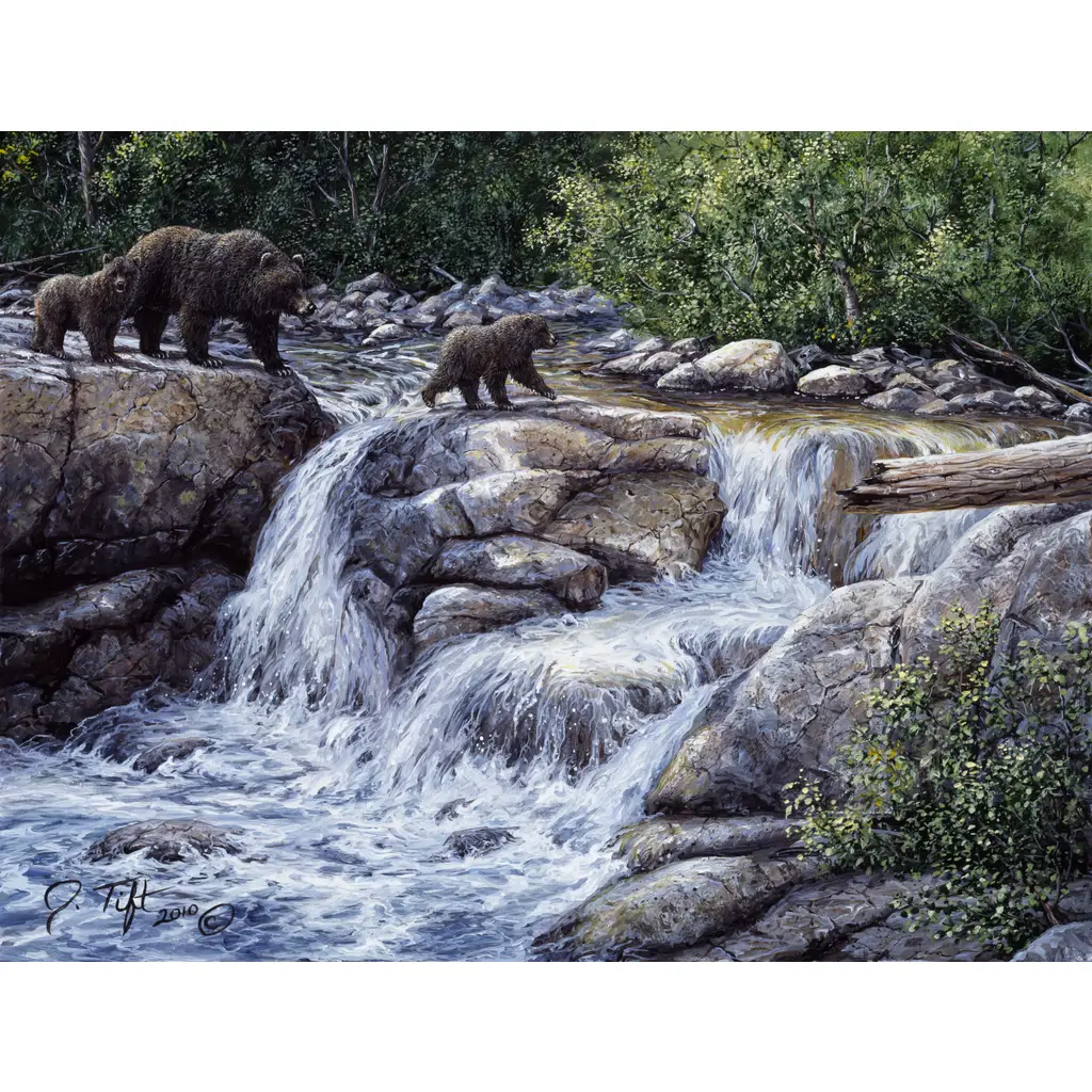 Decorative tiles with bears-Entiat Falls-Grizzly Family-Tile Mural