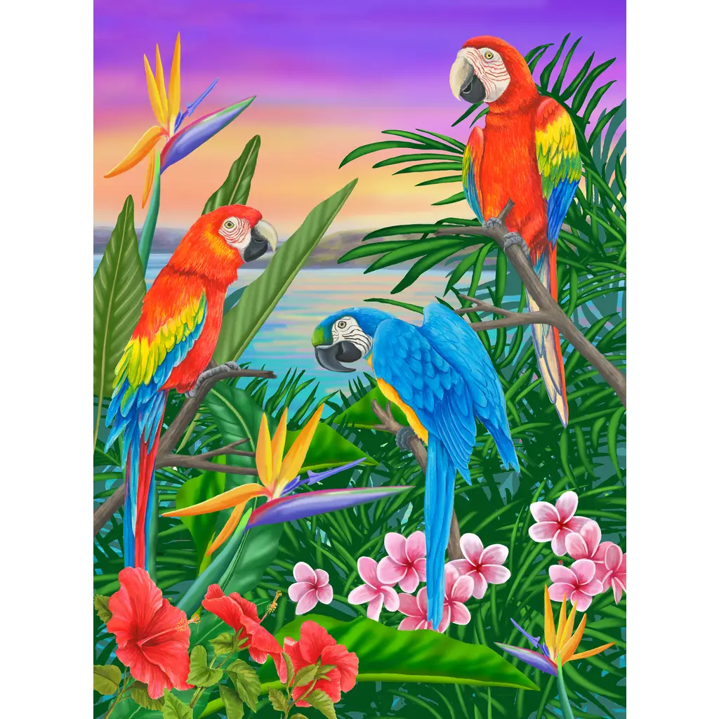 Tiles with tropical birds-Parrot Trio-Tile Mural
