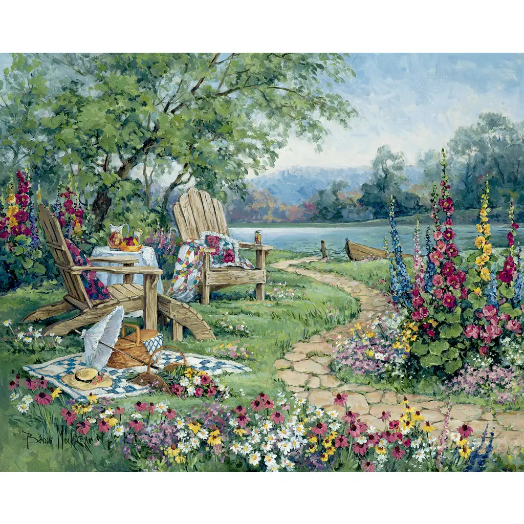 Garden scene tile art-Lakeside Afternoon-Tile Mural