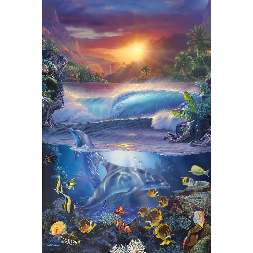 Dolphin and Whale art-Crystall Cove II-Tile Mural