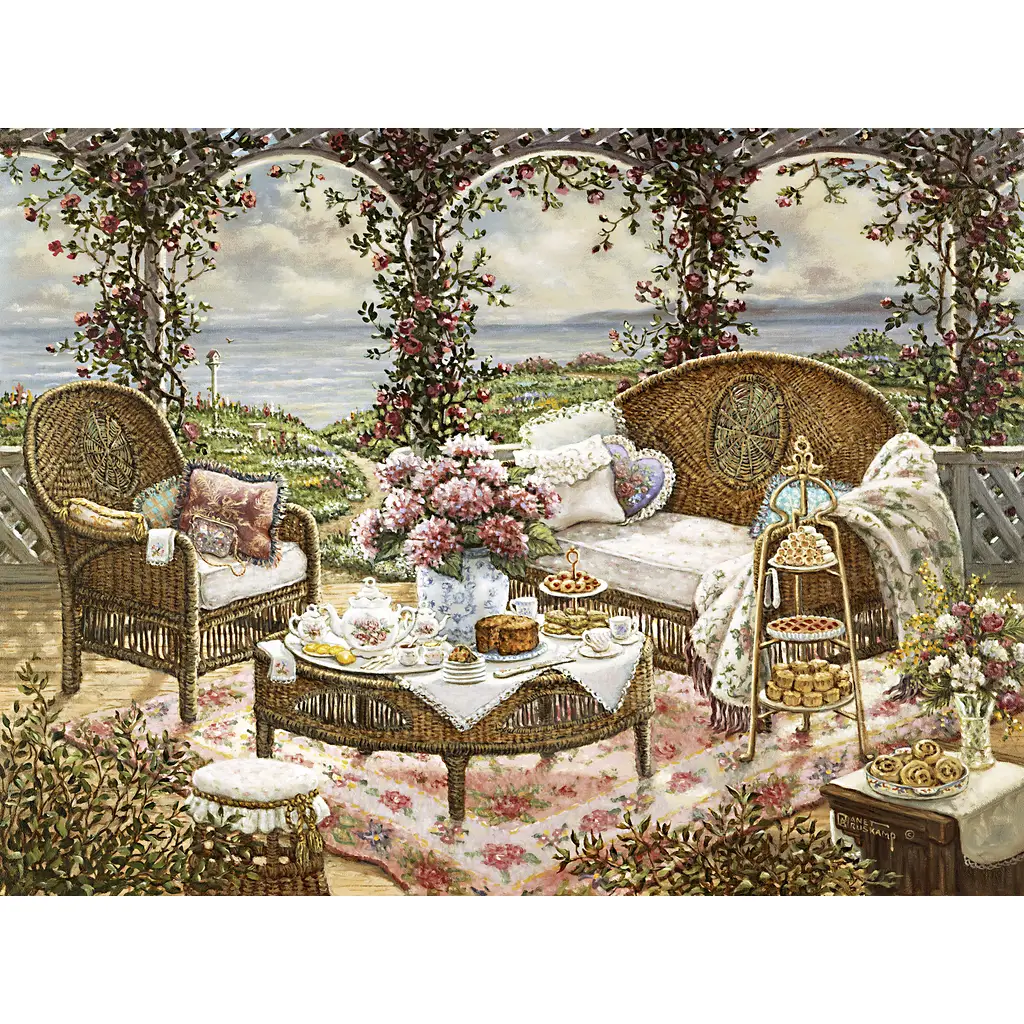 Garden scene tile art-Afternoon Tea-Tile Mural