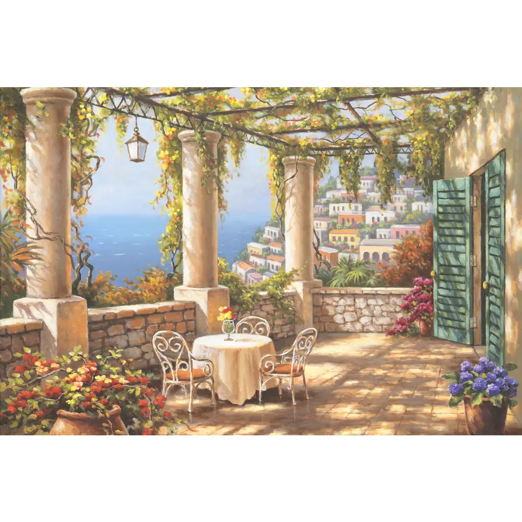 Tile art with Tuscan scenes-Morning Terrace-Tile Mural