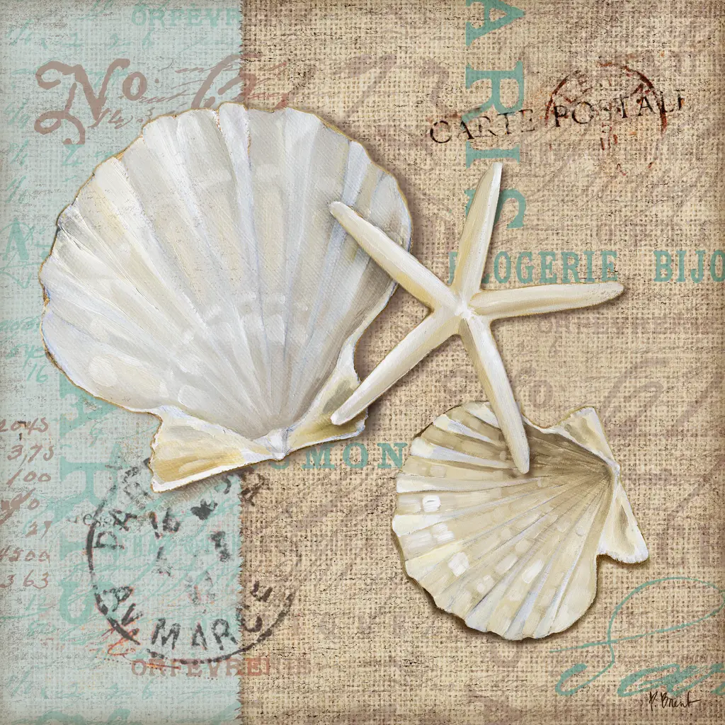 Decorative shells on tile - Linen Shells I - Tile Mural