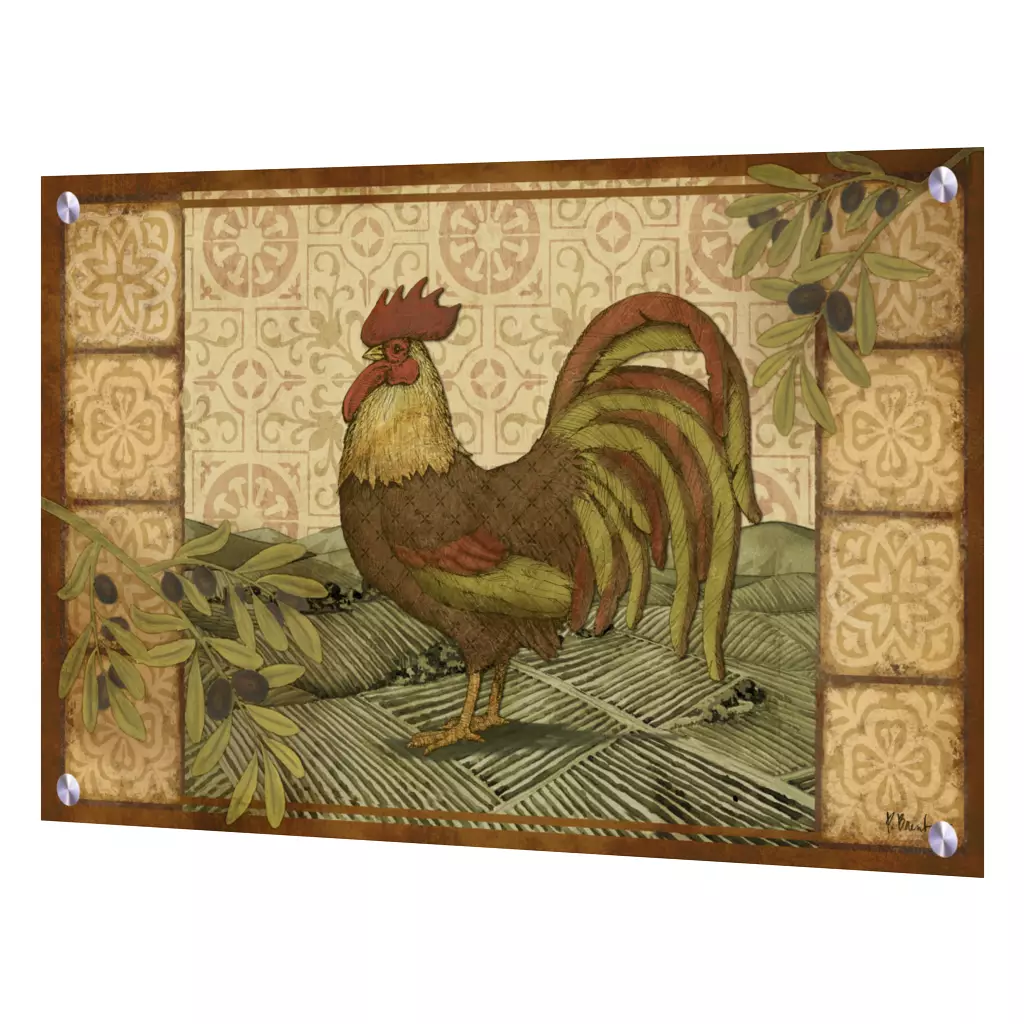 Farm animal art for tile-Tuscan Rooster-Art Glass Backsplash