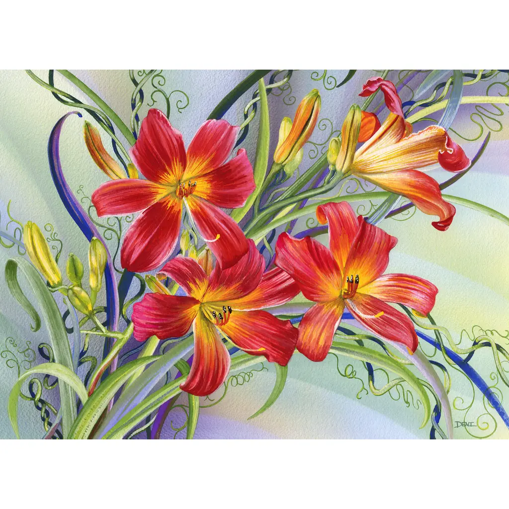 Flowers on tile-Waltzing Lilies-Tile Mural