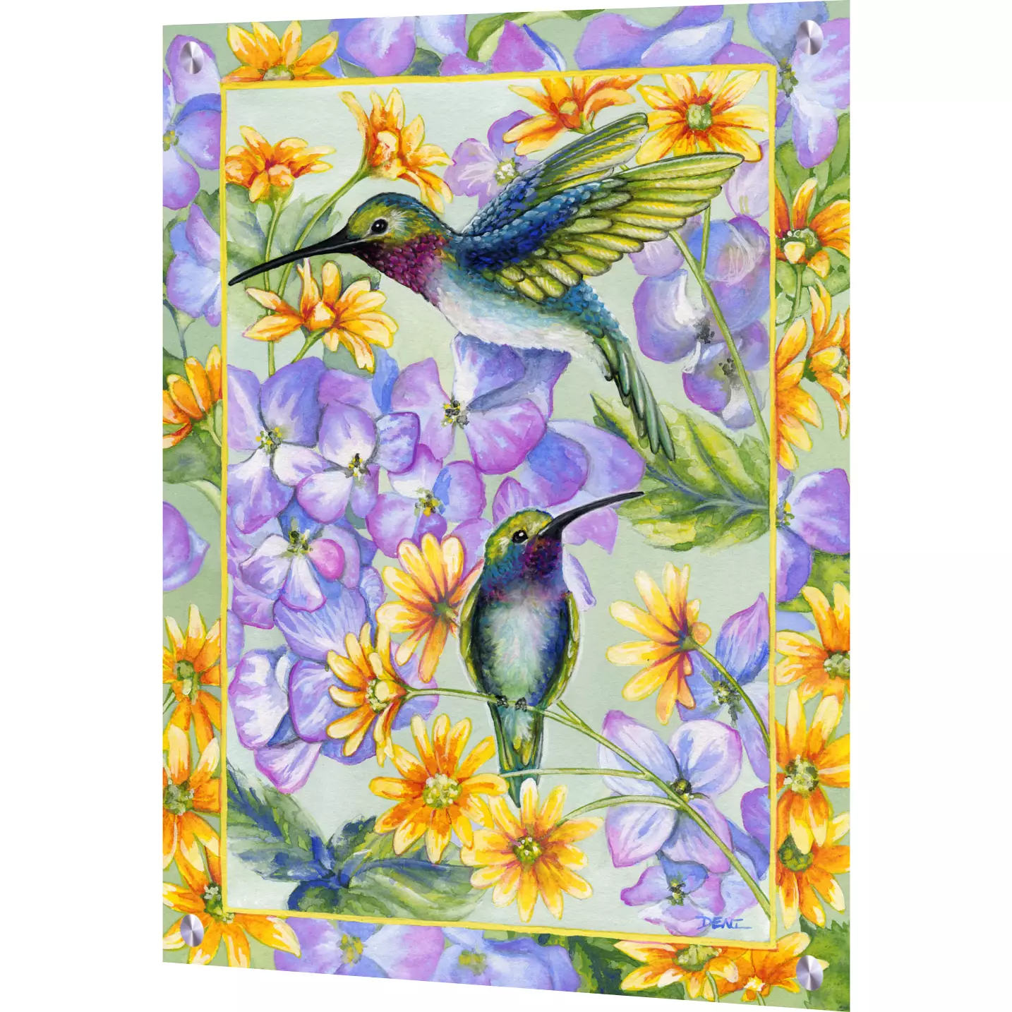 Hummingbird art for glass tiles-Daisy Duo-Art Glass Backsplash