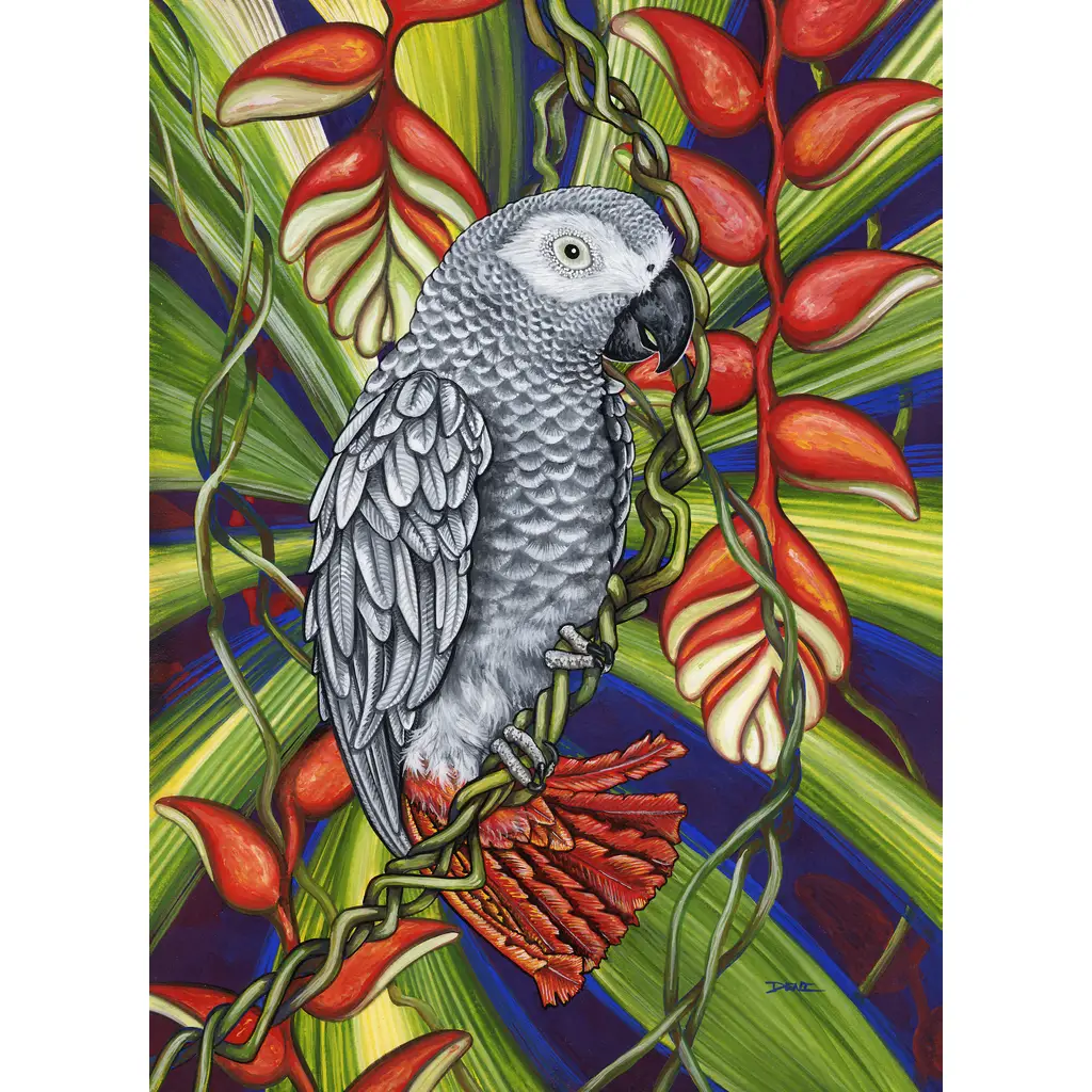 Tiles with tropical birds-Grey Parrot-Tile Mural