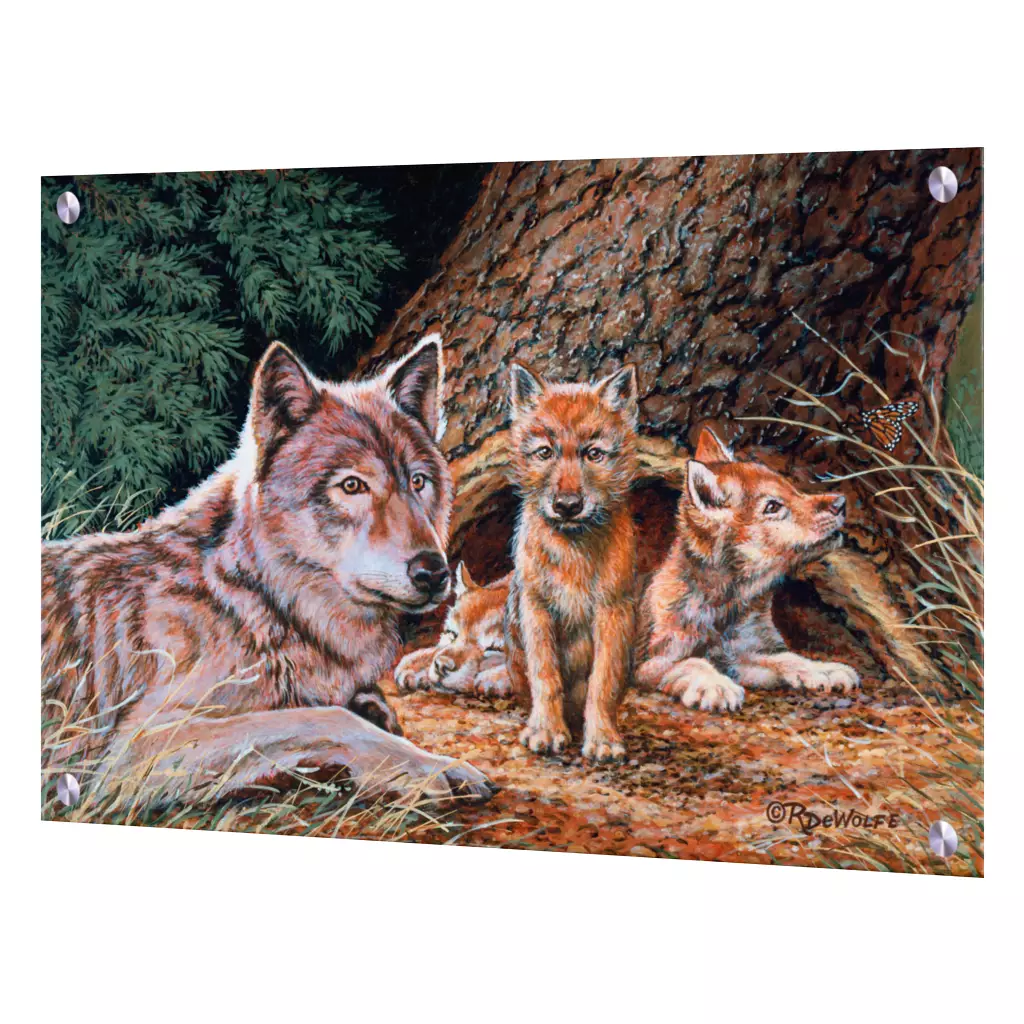 Wolves/foxes on tile-Wolf Den-Art Glass Backsplash