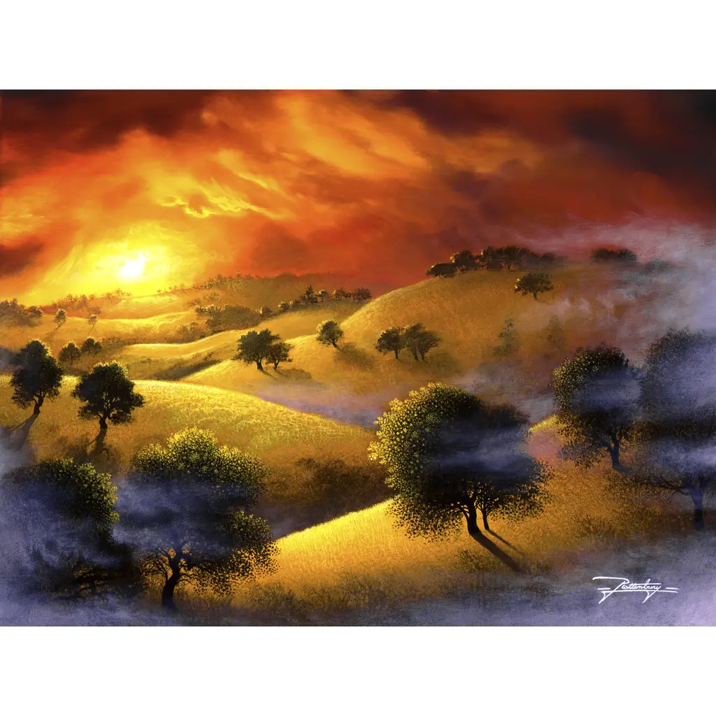 Woodland scene art on tile-Foothills Sunset-Tile Mural
