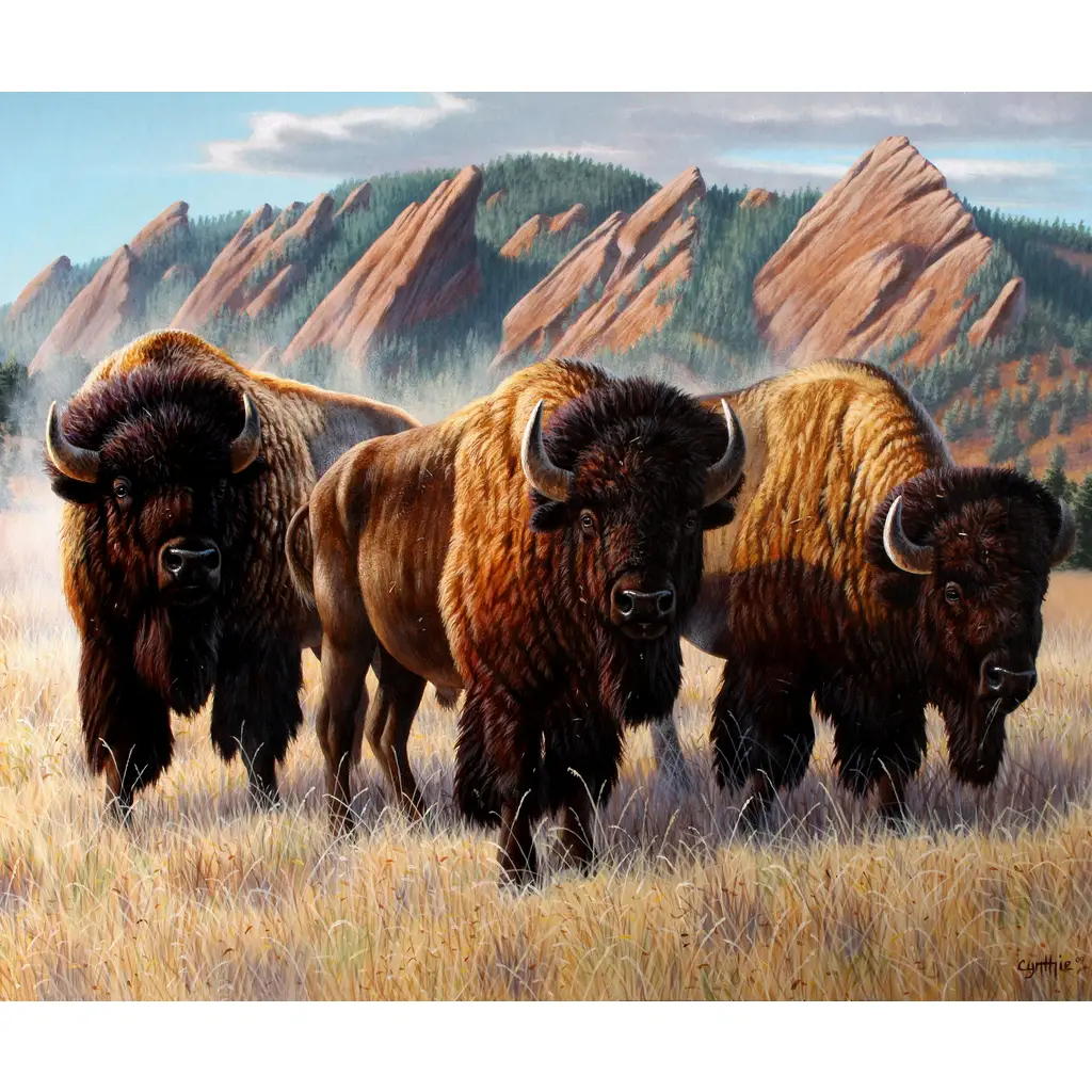 Elk and Deer art-Bison Under The Flatirons-Tile Mural