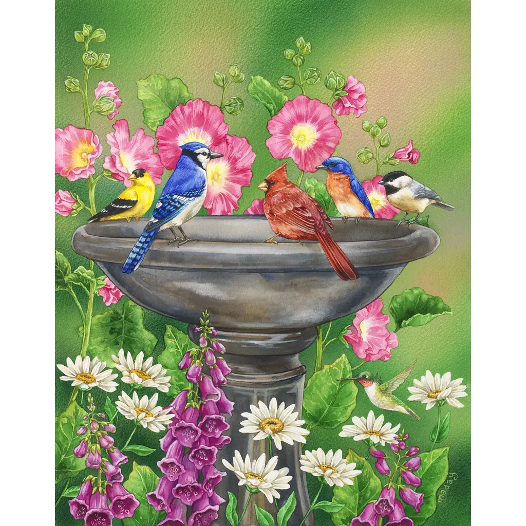 Backyard bird decorative tile-Summer Birdbath-Tile Mural