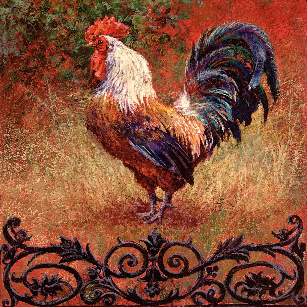 Decorative tile with Roosters-Iron Gate Rooster Square-Tile Mural