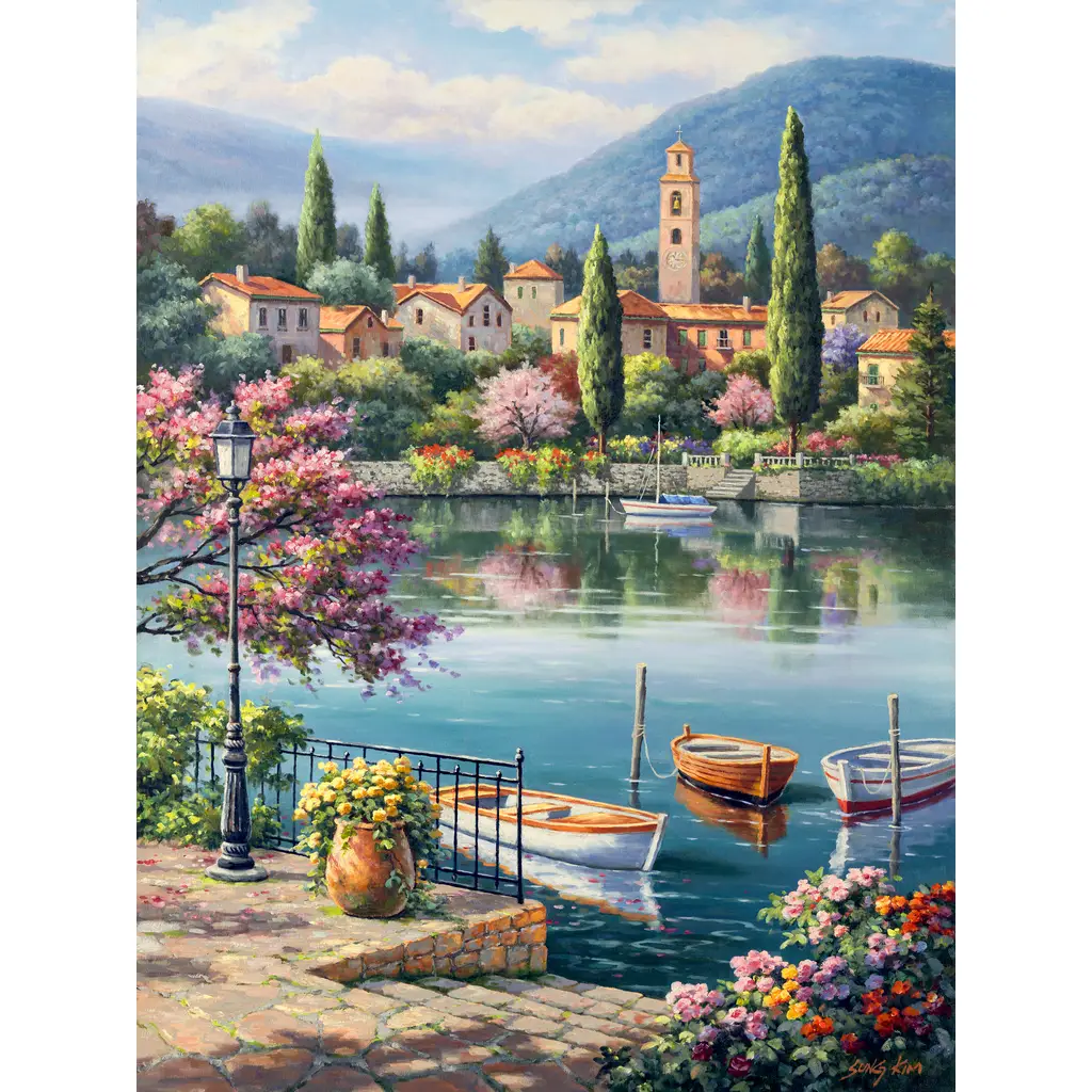 Decorative tile with waterviews-Village Lake Afternoon-Tile Mural