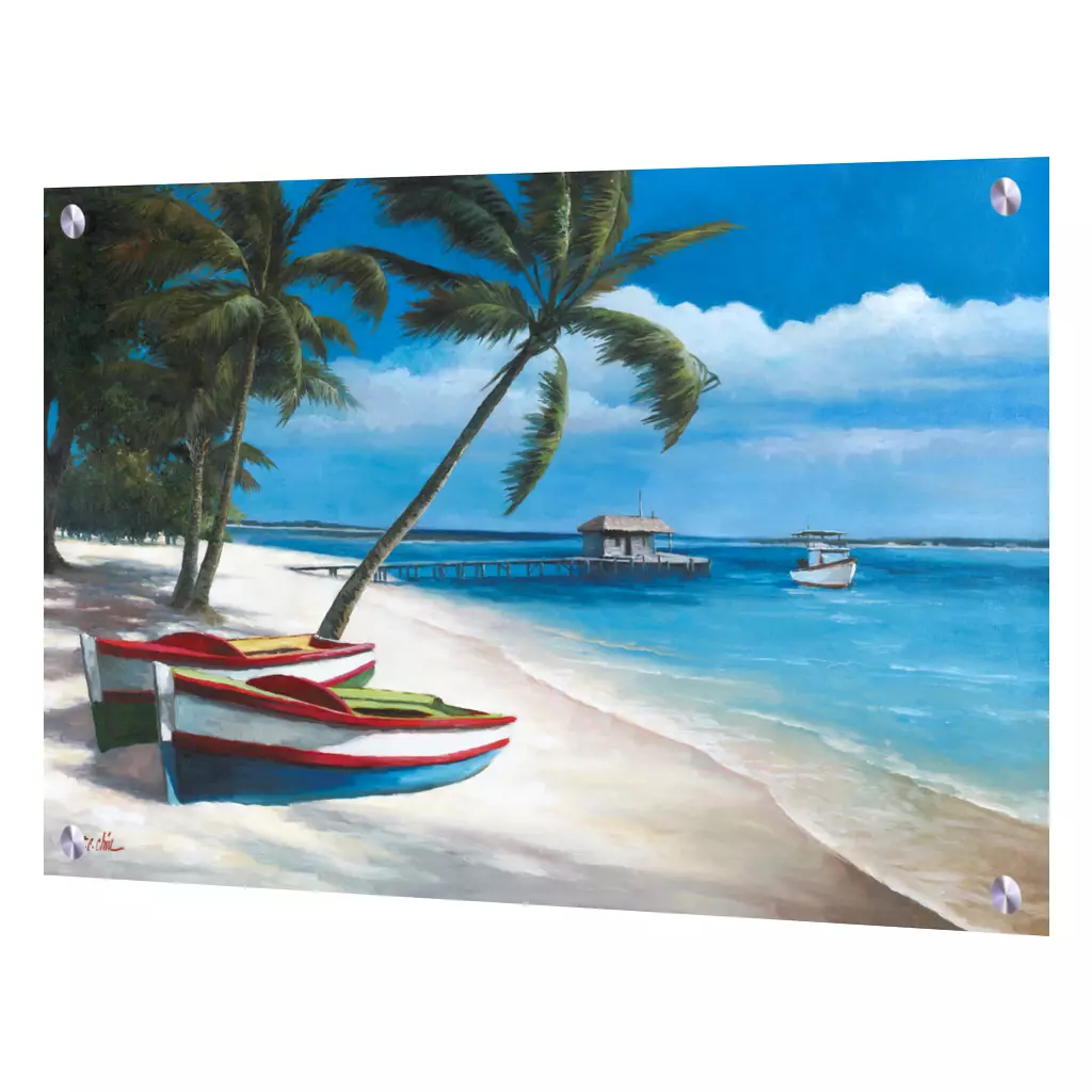 Beach scene glass tiles-Two Boats-Art Glass Backsplash