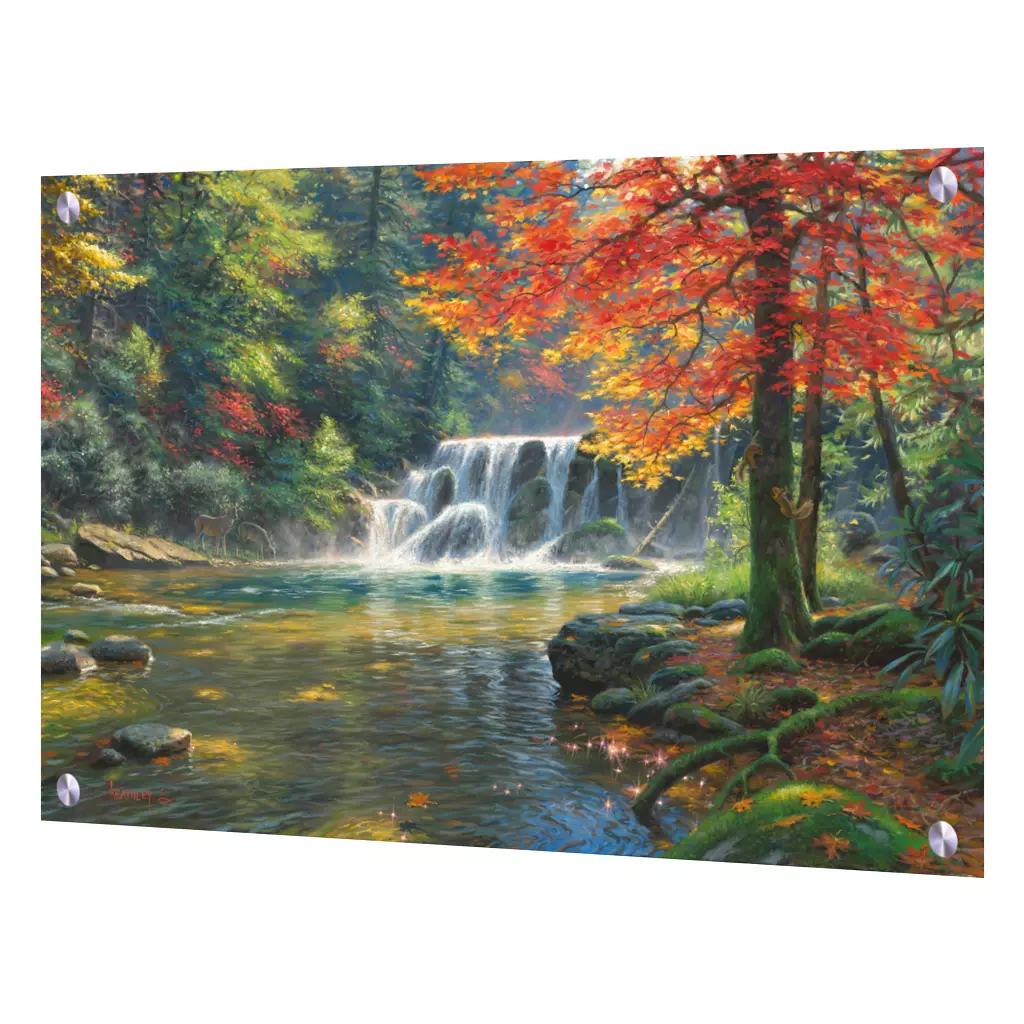 Woodland scene art on tile-Tranquil Falls-Tile Mural
