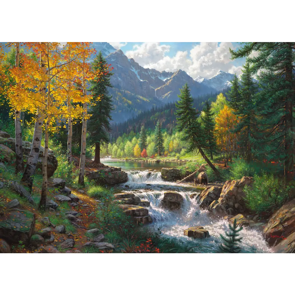 Woodland scene art on tile-Mountain Melody-Tile Mural
