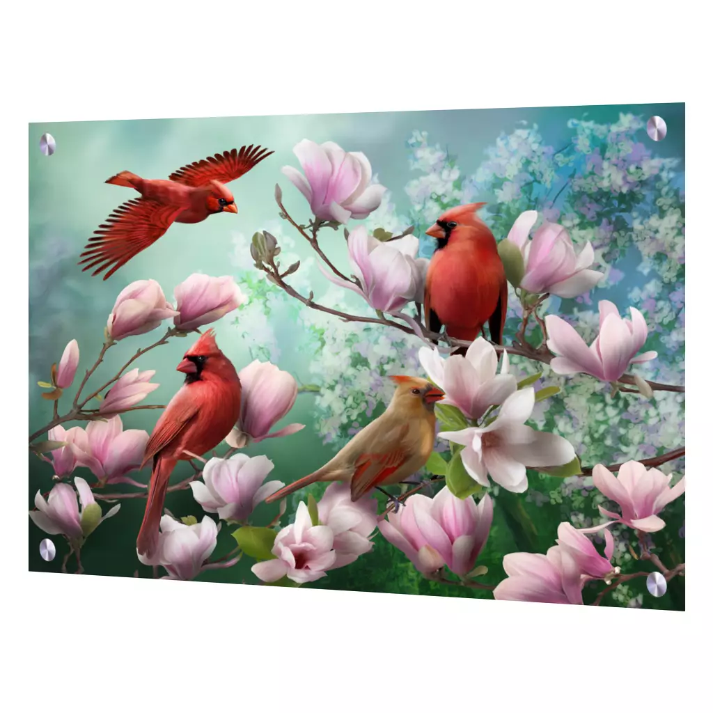 Backyard bird decorative tile-Cardinal Family I-Art Glass Backsplash