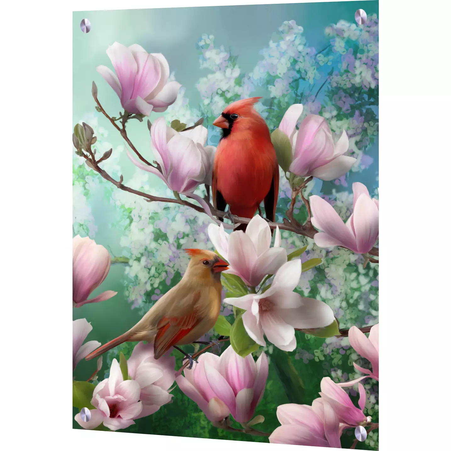 Backyard bird decorative tile-Cardinal Family II-Art Glass Backsplash
