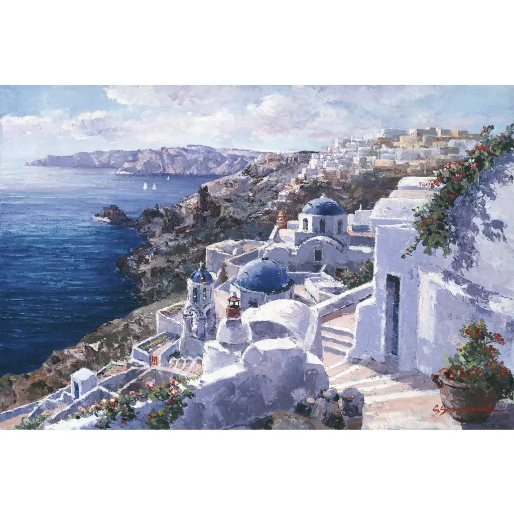 Decorative tile with waterviews-Steps of Santorini-Tile Mural