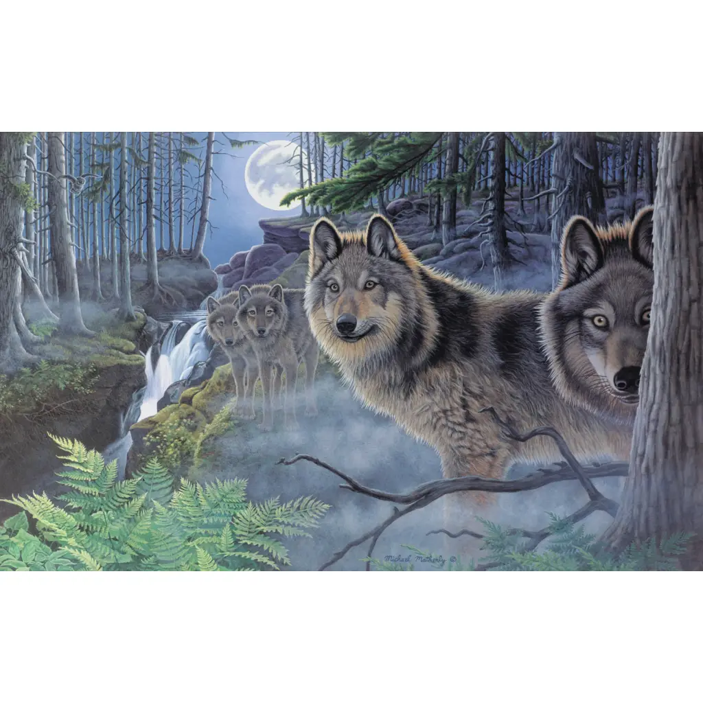 Wolves/foxes on tile-Mystical Moonlight-Tile Mural