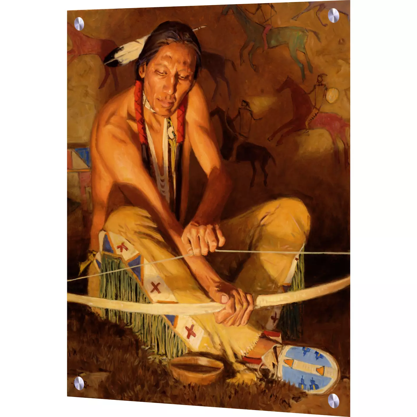 Native American Tile Murals-Wood and Sinew-Tile Mural